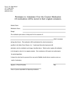Fillable Online sd287 k12 id Permission to Administer Over the Counter ...