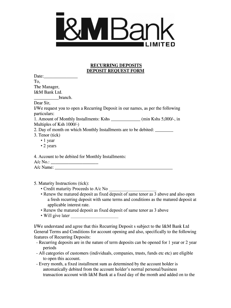 Fillable Online RECURRING DEPOSITS DEPOSIT REQUEST FORM Fax Email Print ...