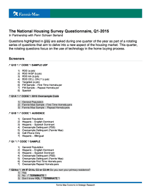 Fillable Online National Housing Survey Questionnaire - Q1 2015 Fax ...