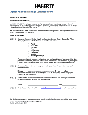 Fillable Online hagertyinsurance co Hagerty Agreed Value and Mileage ...