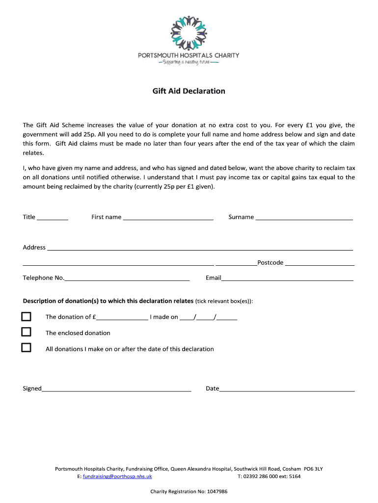 Fillable Online porthosp nhs Gift Aid Declaration - Editablepdf Fax ...