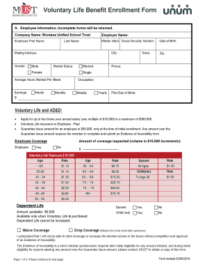 Fillable Online mustbenefits Voluntary Life Benefit Enrollment Form - mustbenefitsorg Fax Email ...