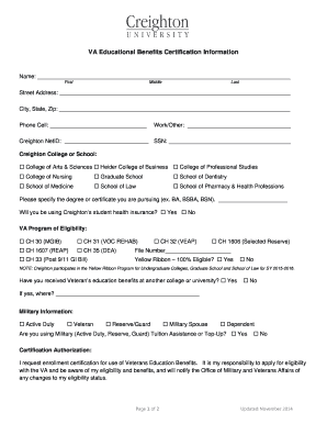 Fillable Online creighton VA-Certification-Information-Form-101415pdf ...