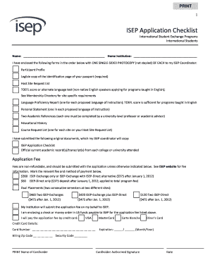Fillable Online international usp ac ISEP Application Checklist - USP ...