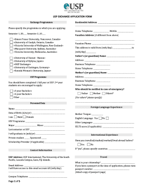 Fillable Online international usp ac USP EXCHANGE APPLICATION FORM ...