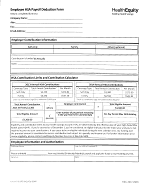 Fillable Online Employee HSA Payroll Deduction Form Health Equity Fax ...