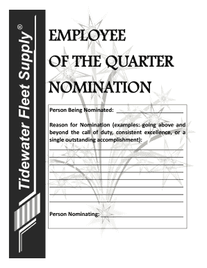 Fillable Online EMPLOYEE OF THE QUARTER NOMINATION Person Being ...