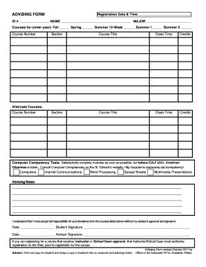 Fillable Online Advising FORM rev 102411doc Fax Email Print - pdfFiller