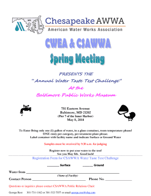Fillable Online csawwa Annual Water Taste Test Challenge - CSAWWA ...