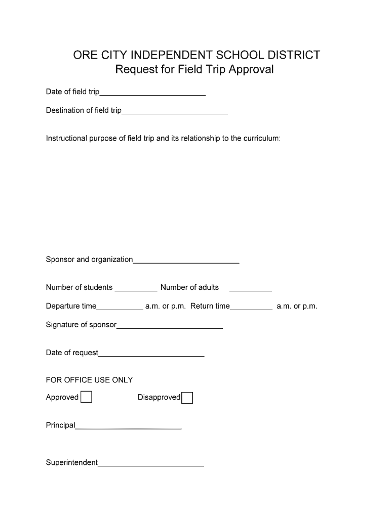 Fillable Online Request for Field Trip Approval ORE CITY INDEPENDENT ...