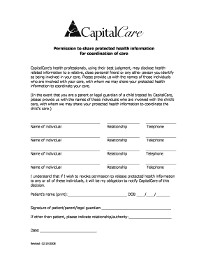 Fillable Online Permission to share protected health information for ...