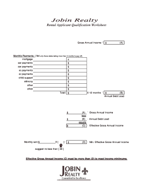 Fillable Online RENTAL QUALIFICATION WORKSHEET Fax Email Print - pdfFiller