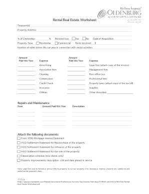 Fillable Online Rental Real Estate Worksheetdocx Fax Email Print ...