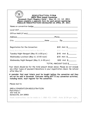 Fillable Online REGISTRATION FORM GREA 53rd Annual Convention Savannah Fax Email Print - pdfFiller