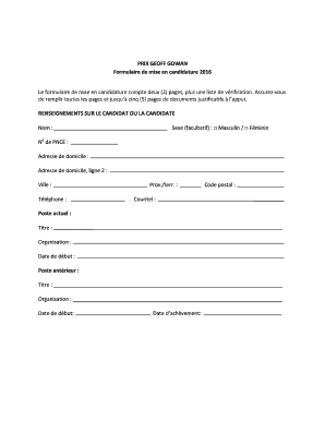 Remplissable En Ligne PRIX GEOFF GOWAN Trousse de mise en candidature ...