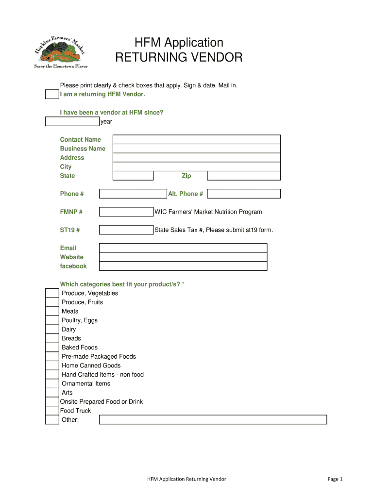 Fillable Online HFM Application Returning Vendor Fax Email Print ...