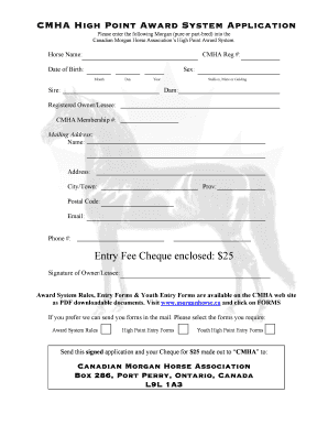 Fillable Online CMHA High Point Award System Application - Morgan Horse ...