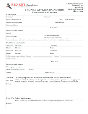 Fillable Online redkiteexpeditions Bronze Application Formdoc ...