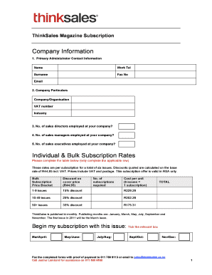 Fillable Online ThinkSales Magazine Subscription Company Information 1 ...