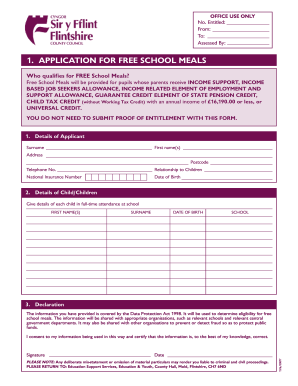 Fillable Online Free School Meals Application Form download Fax Email ...