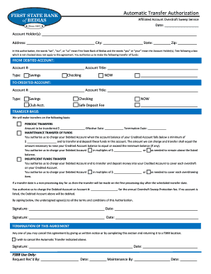 Fillable Online Automatic Transfer Authorization - First State Bank of ...