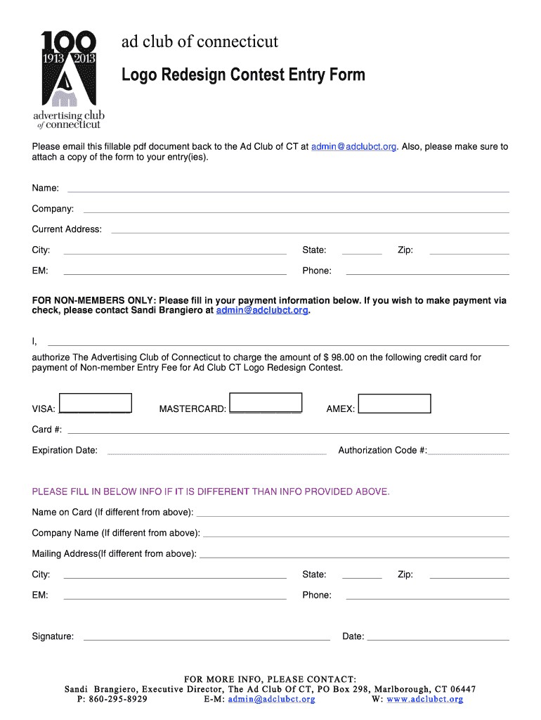 Fillable Online adclubct Ad Club Logo Redesign Entry Form 4-2013doc Fax ...