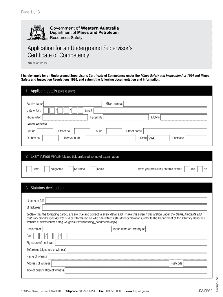 Fillable Online BApplicationb for an underground supervisors certificate of competency Fax Email ...