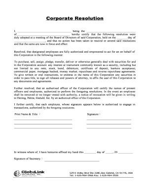 Fillable Online Corporate Resolution - globalinkusacom Fax Email Print ...