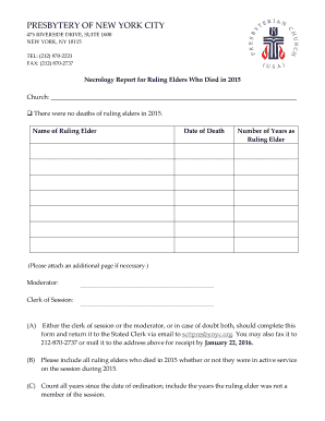 Fillable Online nycpresbytery NECROLOGY REPORT Fax Email Print - pdfFiller