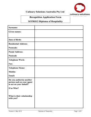 Fillable Online Recognition Application form Diploma of Hospitality Fax ...