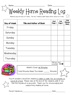 Fillable Online Name Date Weekly Home Reading Log Fax Email Print ...