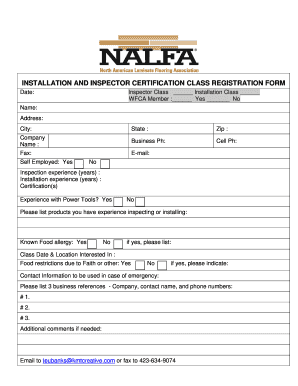 Fillable Online INSTALLATION AND INSPECTOR CERTIFICATION CLASS Fax ...