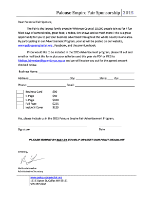 Fillable Online stage palouseempirefair Dear Potential Fair Sponsor ...