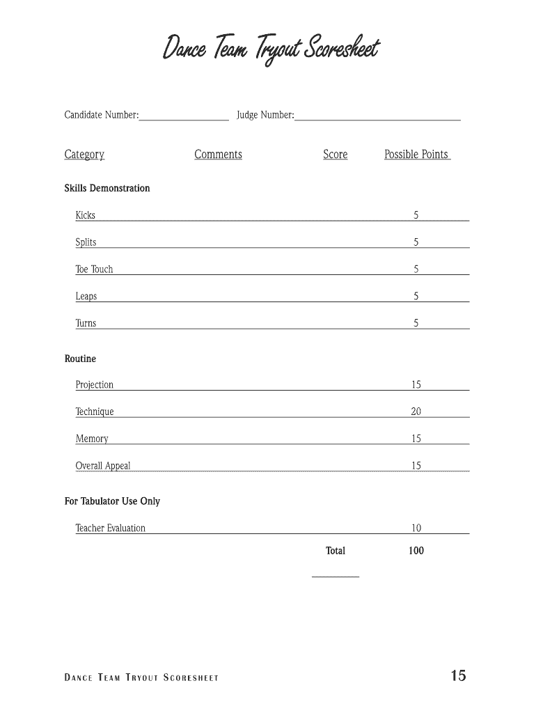 Printable Dance Score Sheet
