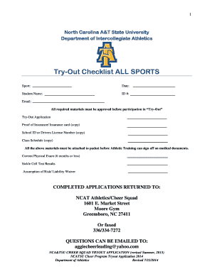 Fillable Online Try-Out Checklist ALL SPORTS Fax Email Print - pdfFiller