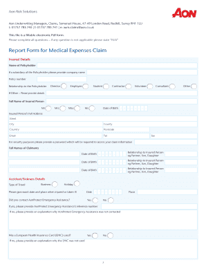 Fillable Online ccia org Report Form for Medical Expenses Claim ...