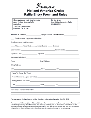 Fillable Online abilityfirst Holland America Cruise Raffle Entry Form ...