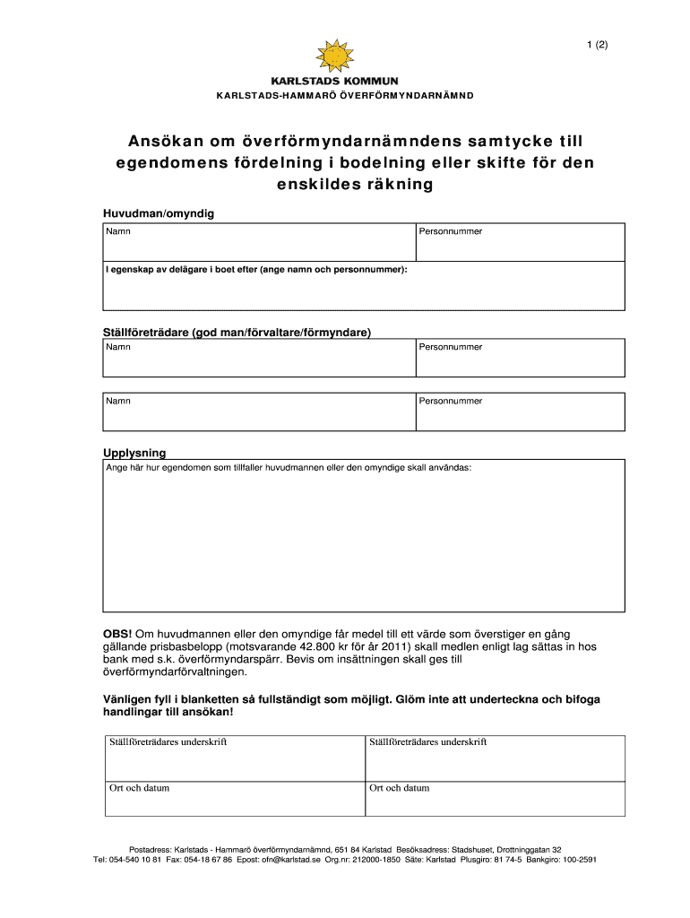 Fillable Online e-tjanster karlstad Anskan om verfrmyndarnmndens samtycke till Fax Email Print ...