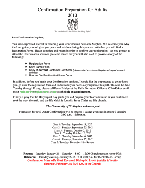Fillable Online ststephencatholic Confirmation Preparation for Adults ...