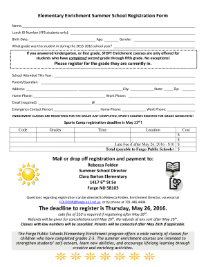 Fillable Online fargo k12 nd Enrichment Registration Form - Fargo ...