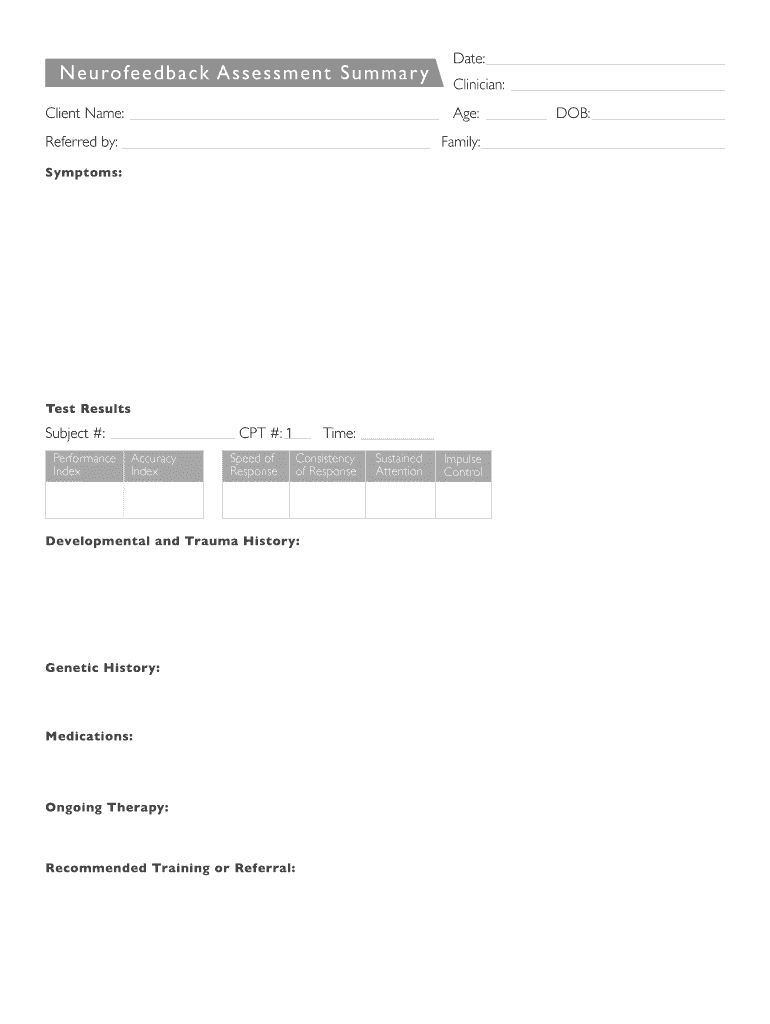 Fillable Online Neurofeedback Assessment Summary - EEG Info Fax Email ...