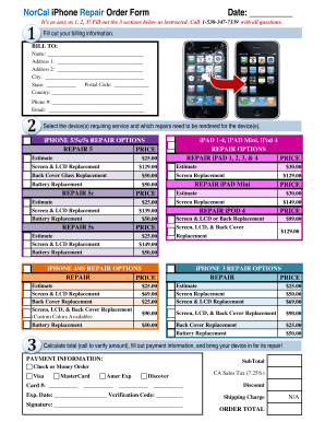 Fillable Online NorCal iPhone Repair Order Form Fax Email Print - pdfFiller