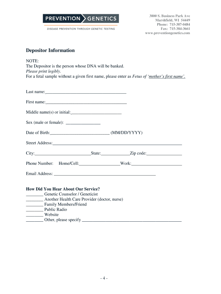 Fillable Online DNA Banking Agreement - preventiongeneticscom Fax Email ...
