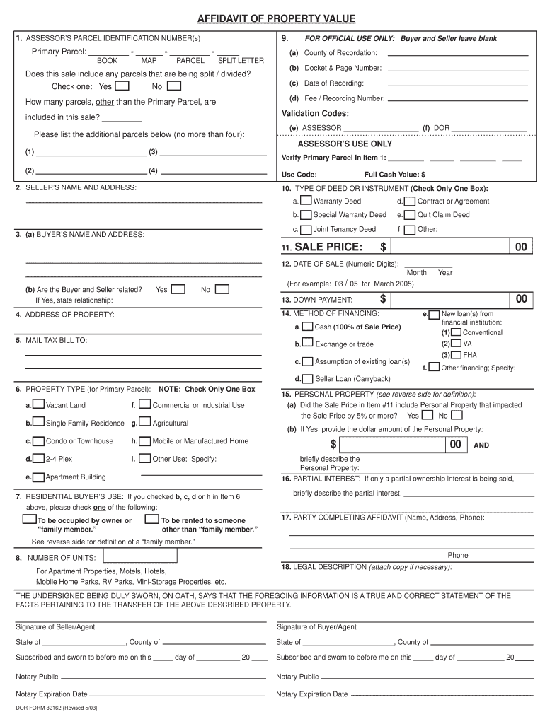 Fillable Online BForm Affidavitb of Property Valuepdf - Find Legal ...