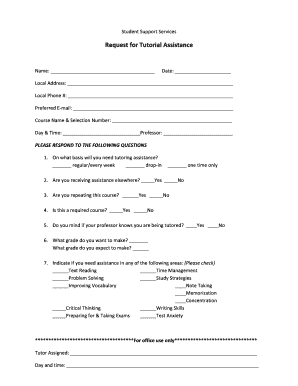 Fillable Online Request for Tutorial Assistance - Hampton University ...