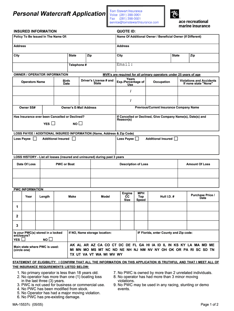 Fillable Online Personal Watercraft Application 4 Email Fax Email Print ...