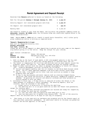 Fillable Online Rental Agreement and Deposit Receipt Fax Email Print ...