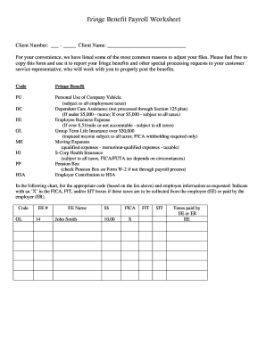 Fillable Online Fringe Benefit Payroll Worksheet - About Advantage Fax ...