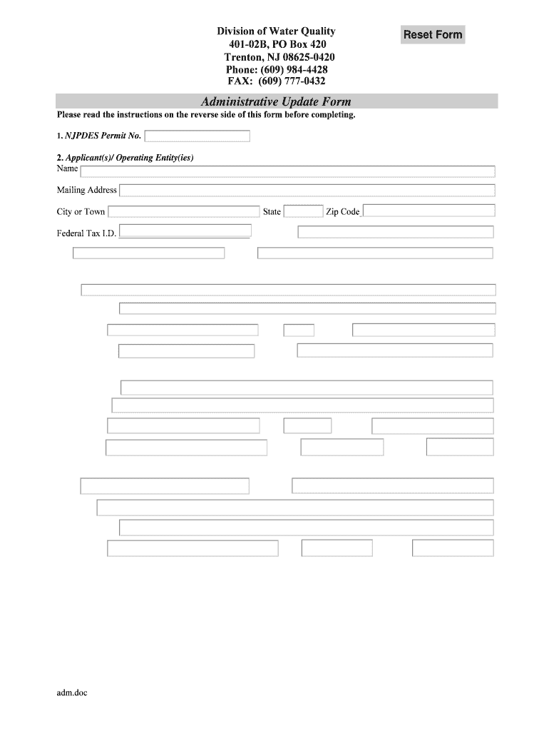 Fillable Online camdenscd Administrative Update Form - camdenscdorg Fax ...