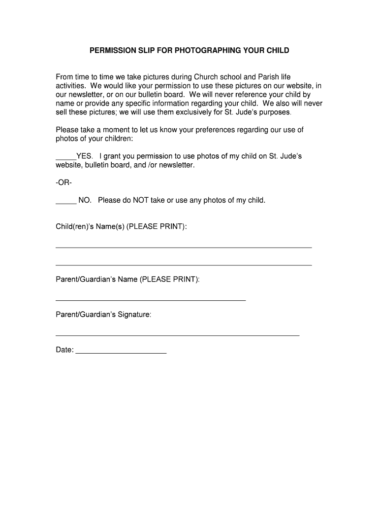 Fillable Online saintjudes PERMISSION SLIP FOR PHOTOGRAPHING YOUR CHILD ...
